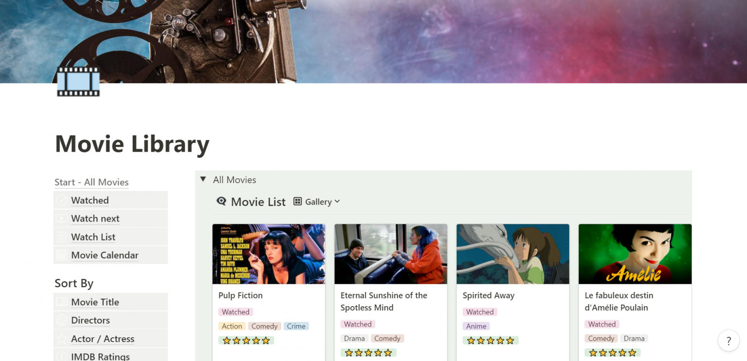 Movie List Template for Notion - Notion Template Shop by Philipp Stelzel